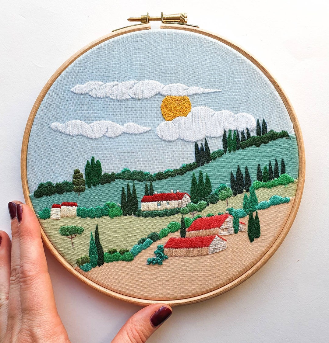 Italian Landscape - Hand Embroidery Framed in a 7" Embroidery Hoop - Etsy