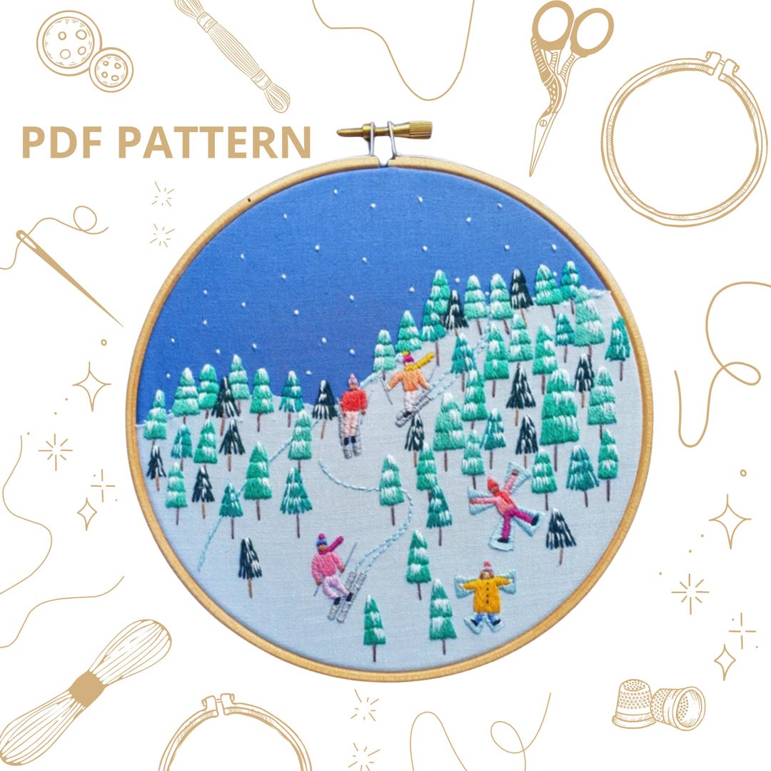 Ski Slope Embroidery Pattern PDF | Winter Landscape | Hand Embroidery ...