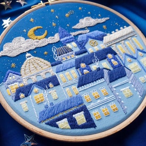 Winters Night- Hand Embroidery Framed in a 6" Embroidery Hoop - Etsy