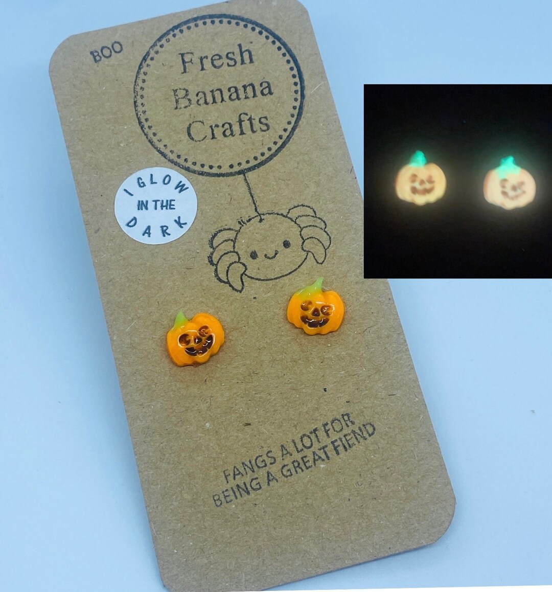 Halloween Pumpkin Earrings, Glow in the Dark, Scary Studs, Birthday ...