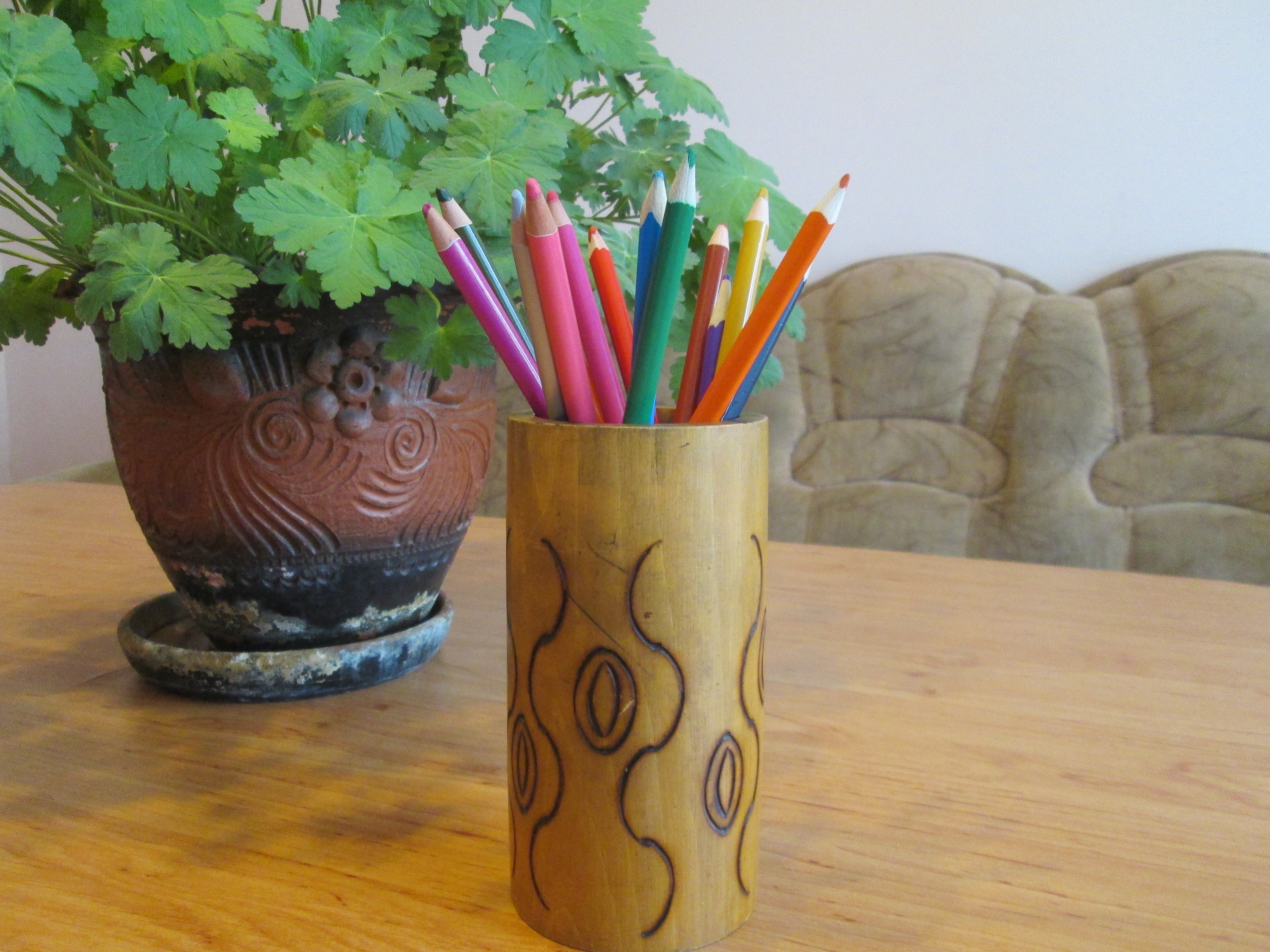 Pyrography Wooden Pencil Holder: Vintage Desk Organizer - Etsy