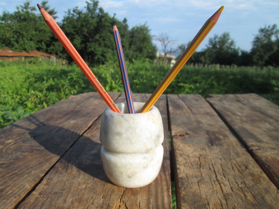 Marble Pencil Holder, Marble Small Vase, Vintage Pencil Holder, Marble ...