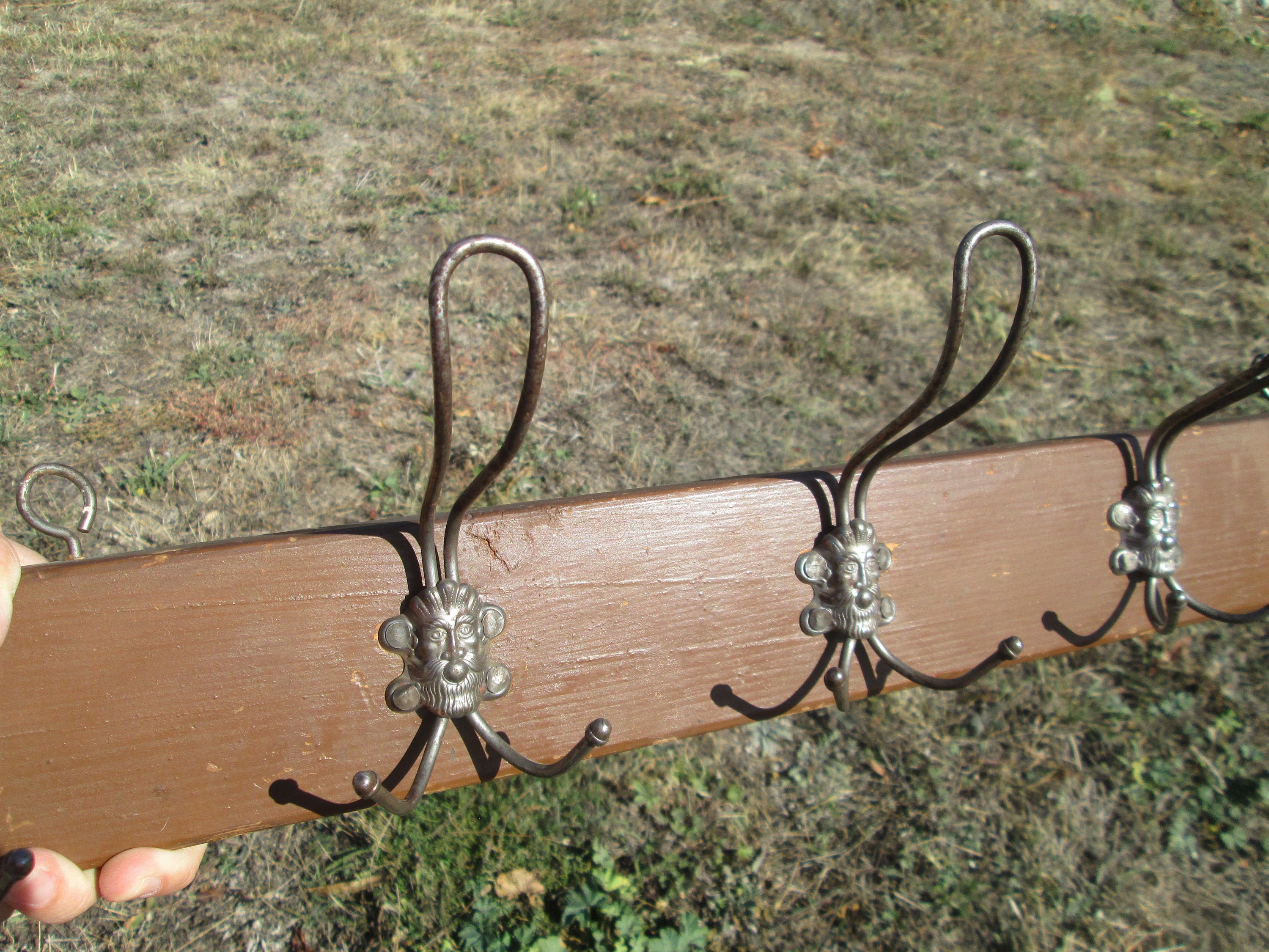 Antique Wall Hanger Rustic Coat Ruck Wooden Hanger 5 Metal | Etsy