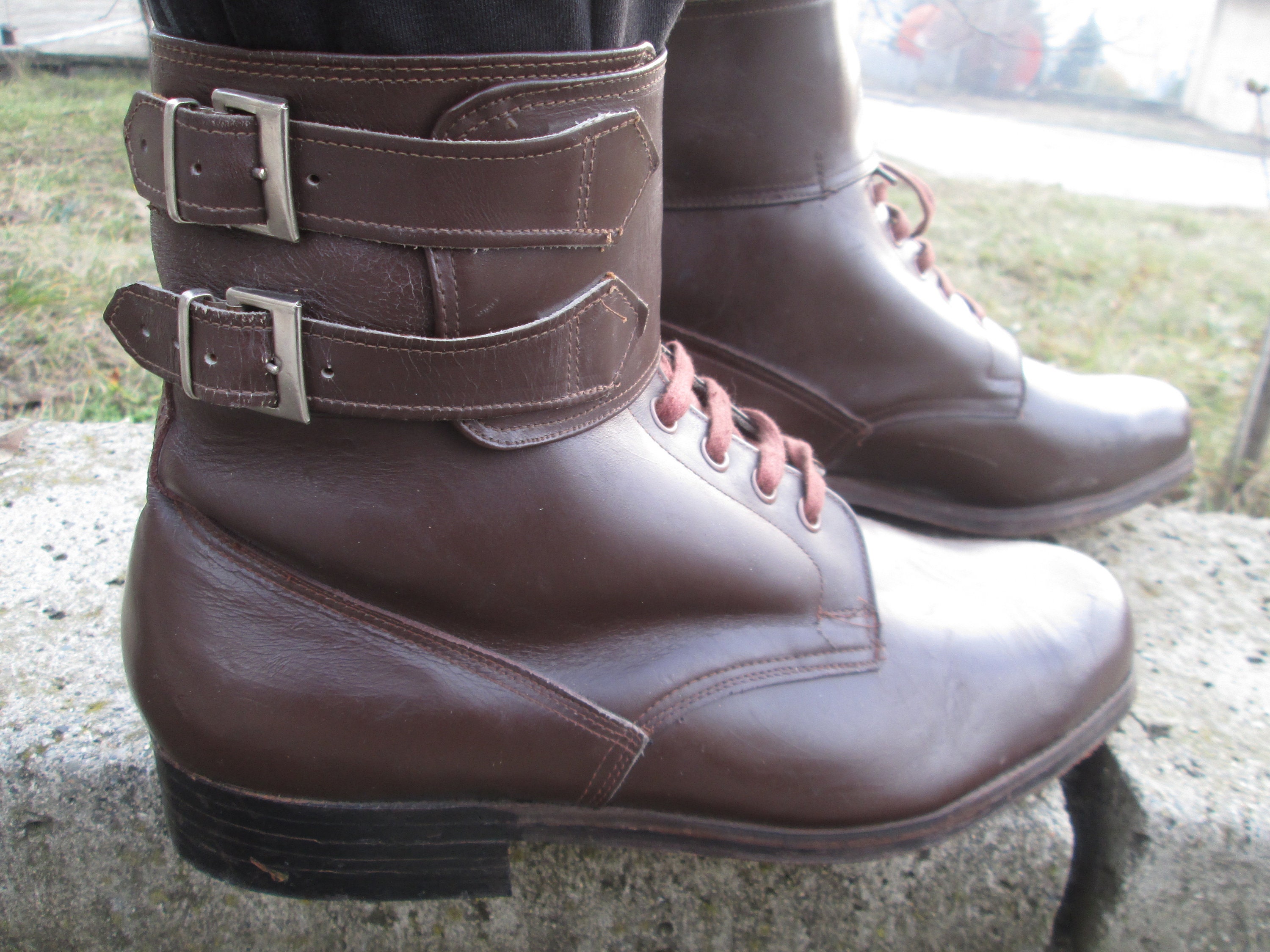 Combat Leather Boots Vintage Army Boots Brown Leather Boots | Etsy