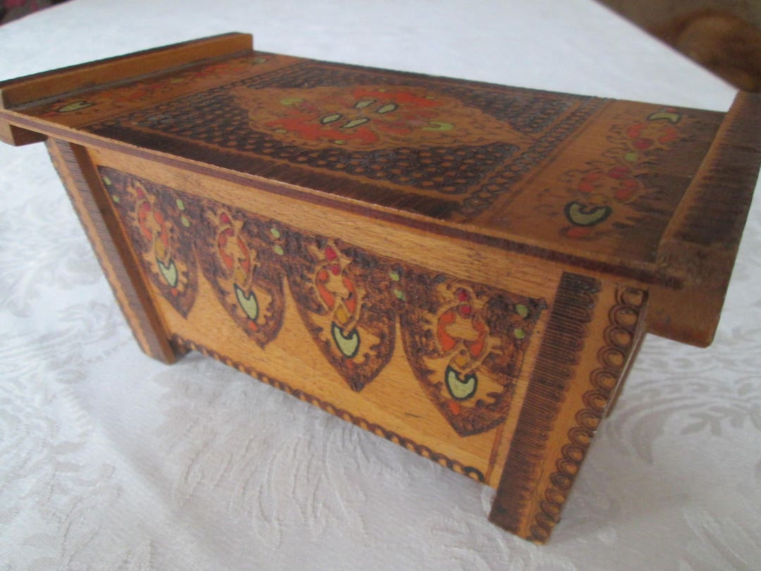 Vintage Pyrography Wooden Jewelry Box: Handmade Retro Treasure Box - Etsy