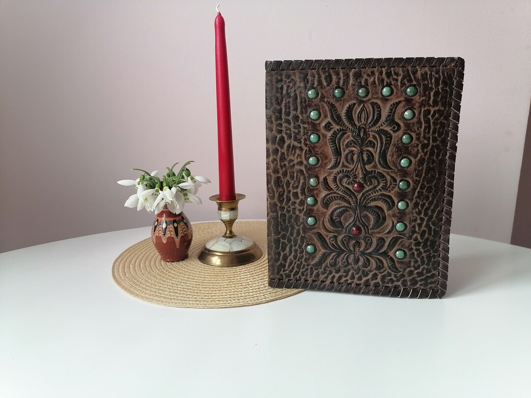 Vintage Leather Folder, Embossed Leather Folder, Vintage Folder, Book ...