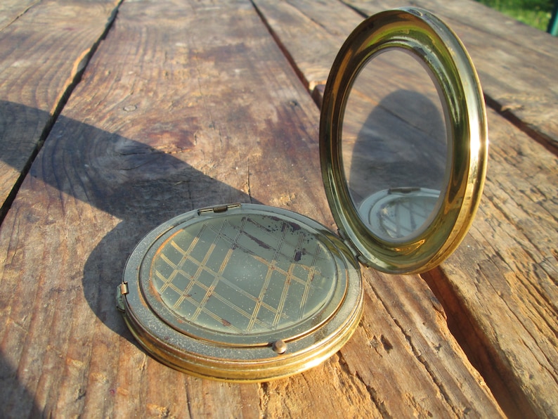 Brass Powder With Mirror Pocket Mirror Vintage Powder Box - Etsy
