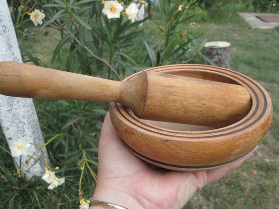 Small Kitchen Appliances Wooden bowl Wood mortar and pestle Vintage mortar & pestle Primitive ...