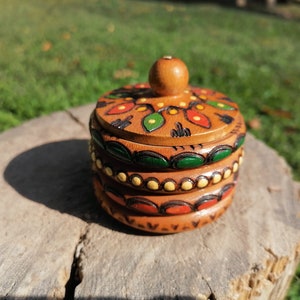 Wooden Salt Pan, Hand Painted Salt Box, Wood Bowl With Lid, Wooden ...
