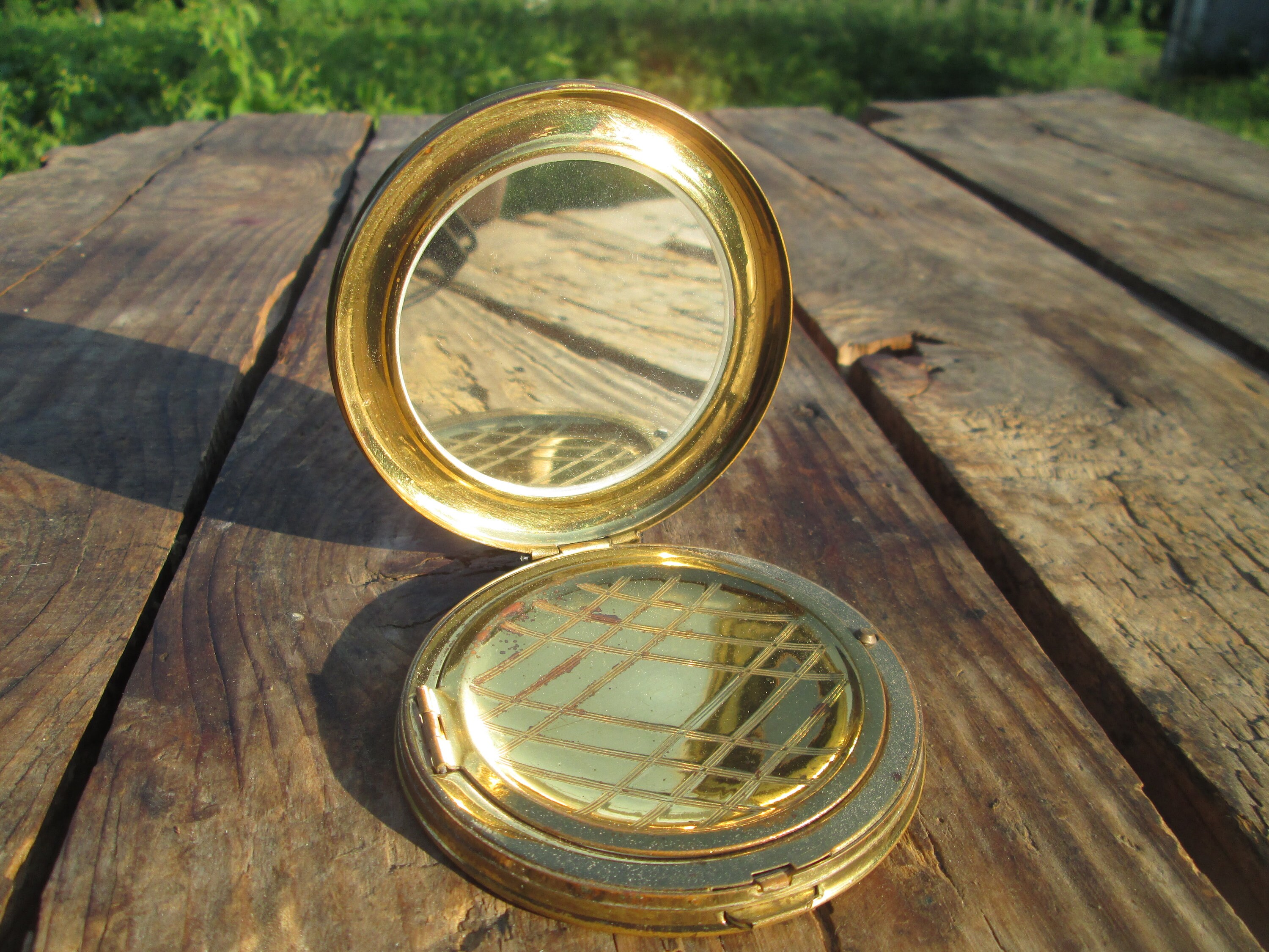 Brass Powder With Mirror Pocket Mirror Vintage Powder Box | Etsy