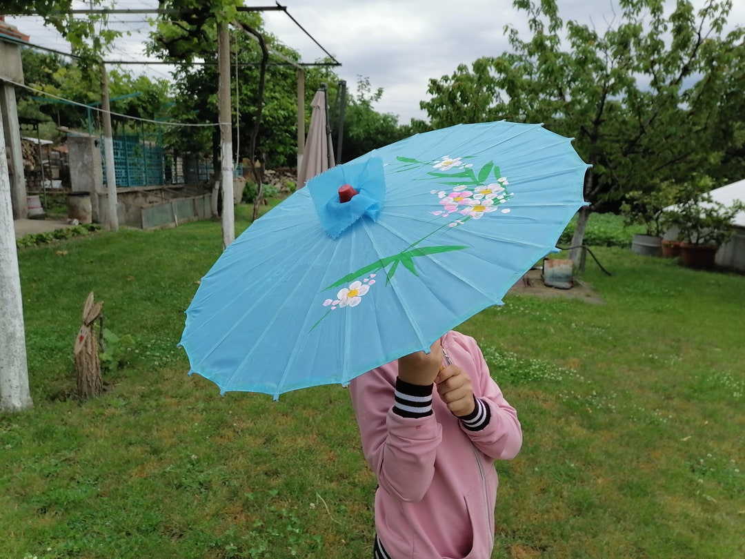 Vintage Japanese Parasol: Blue Fabric Umbrella, Bamboo Decor - Etsy