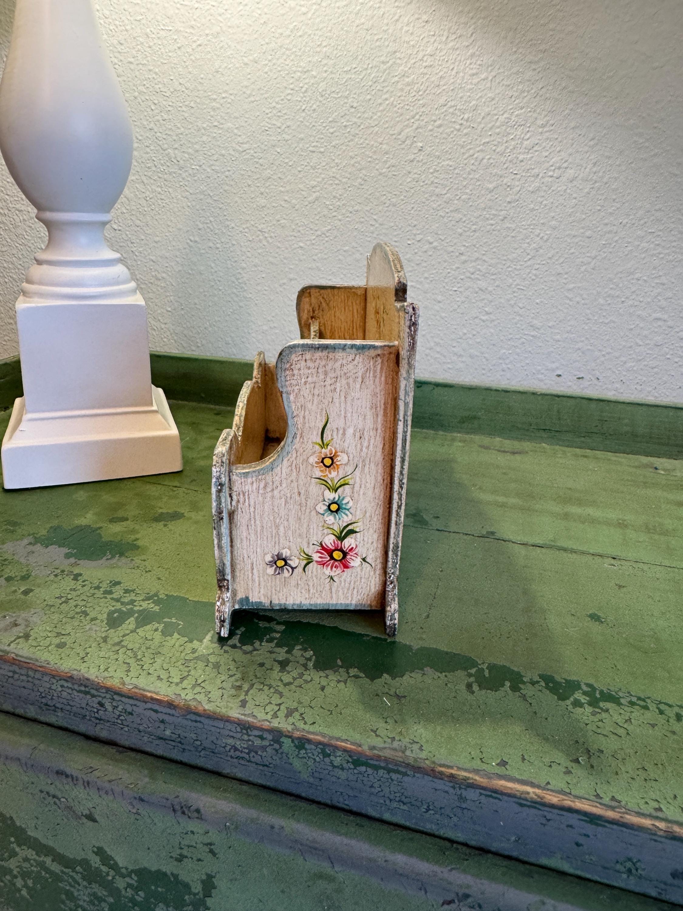 Vintage Handpainted Wood Letter Holder With Flowers, Office and Desi ...