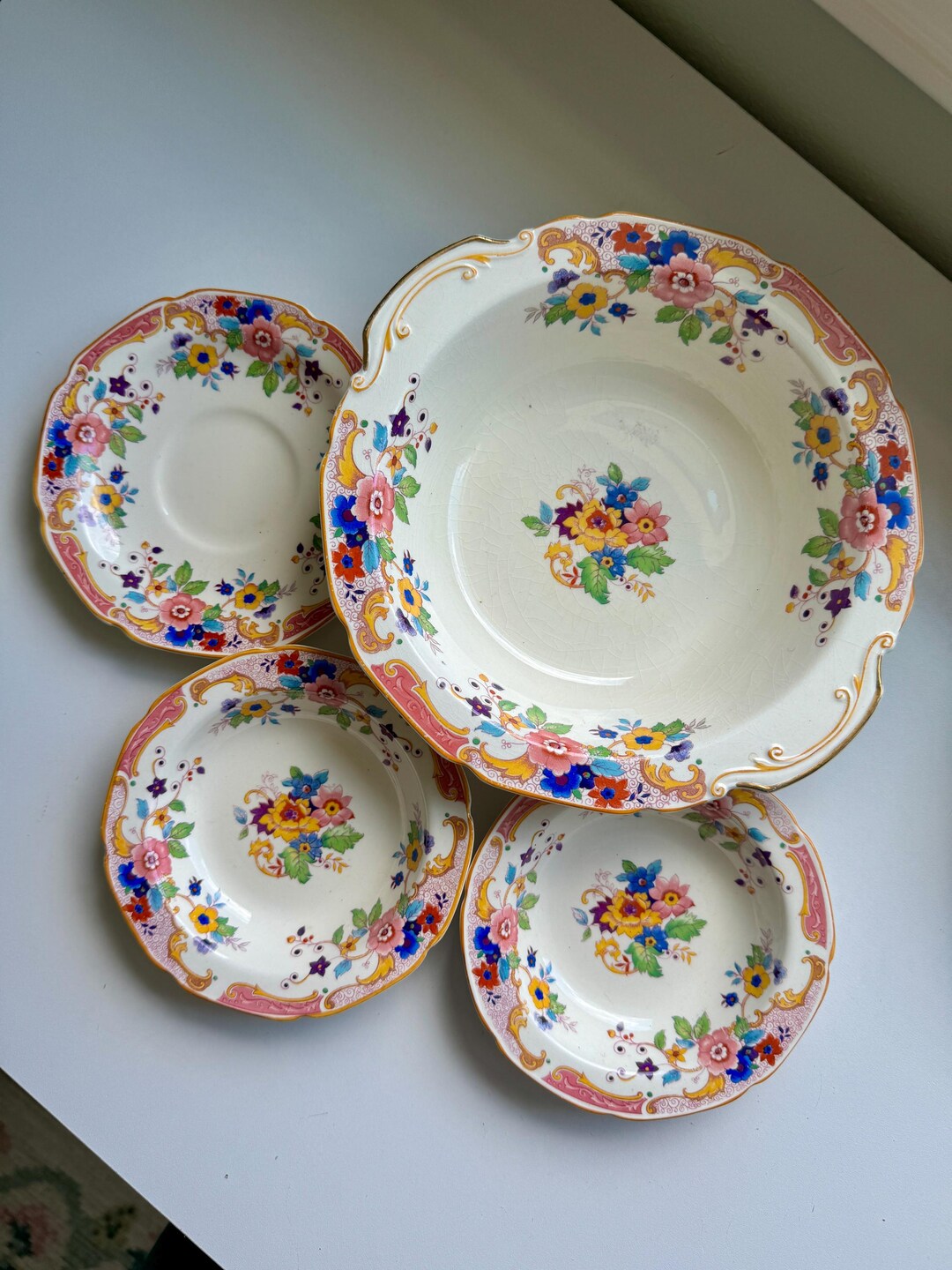 Vintage Grindley Tunstall Annabelle China Set, Multicolor Floral Bowls ...