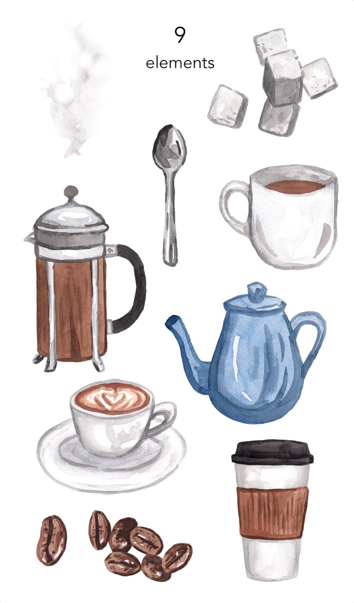 WATERCOLOR CLIPART coffee clipart coffee cup pot sugar | Etsy