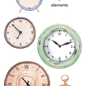 WATERCOLOR CLIPART, Clock Clipart, Time, Vintage Scrapbooking Clip Art ...