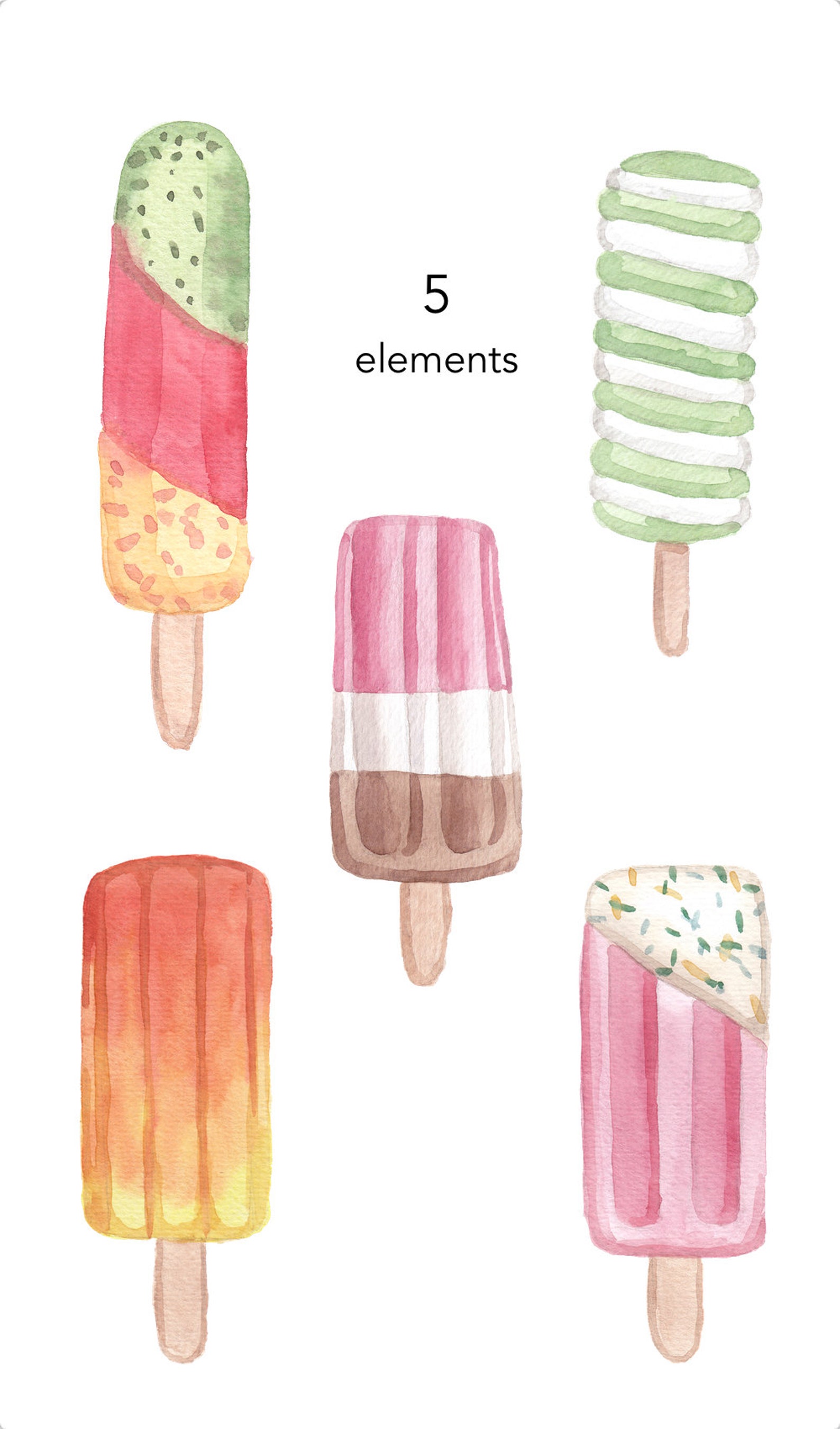 WATERCOLOR CLIPART Popsicle Clipart Food Ice Cream Summer - Etsy