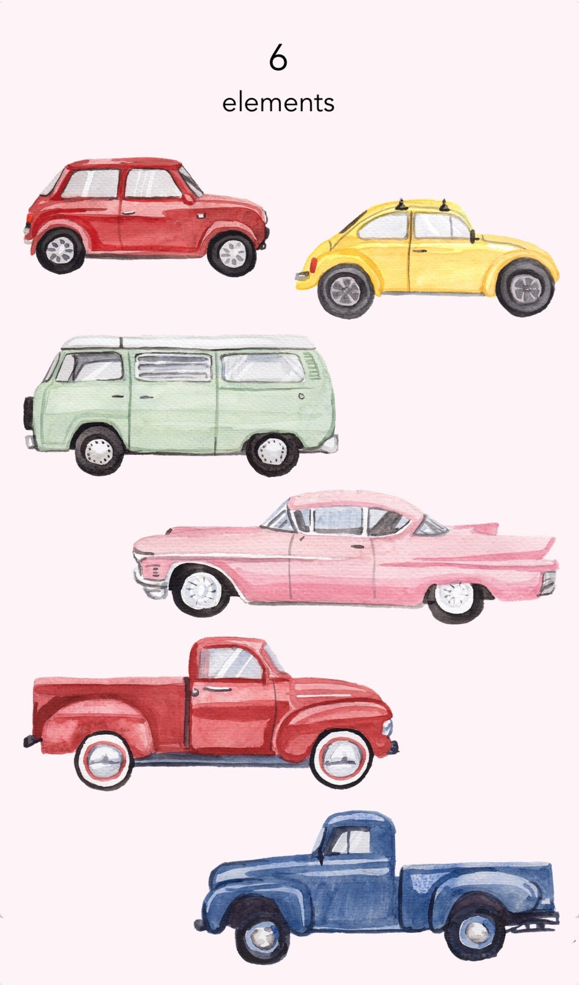 WATERCOLOR CLIPART, Retro Cars, Truck Clipart, Car Clip Art, Vehicles ...