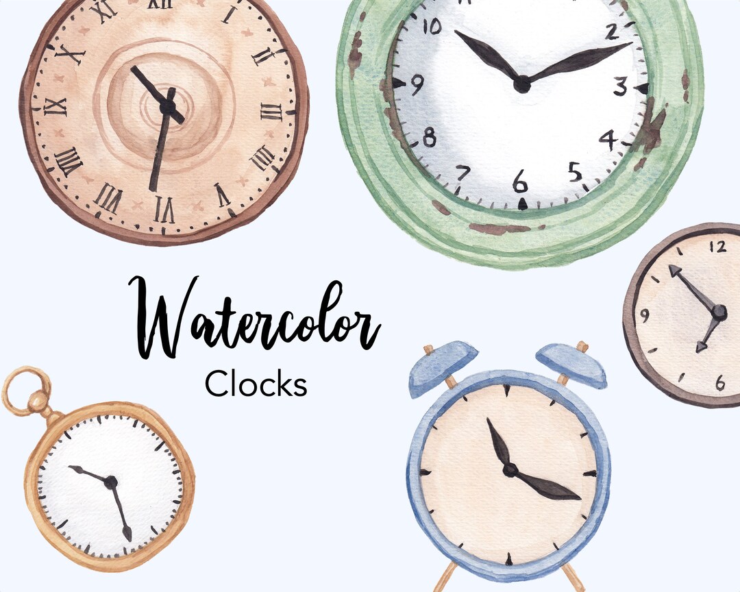 WATERCOLOR CLIPART, Clock Clipart, Time, Vintage Scrapbooking Clip Art ...