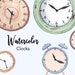 WATERCOLOR CLIPART, Clock Clipart, Time, Vintage Scrapbooking Clip Art ...