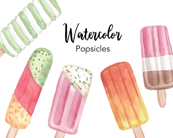 Watercolor Popsicles Clipart Set - 33 PNG Files - Colorful, Hand Drawn ...