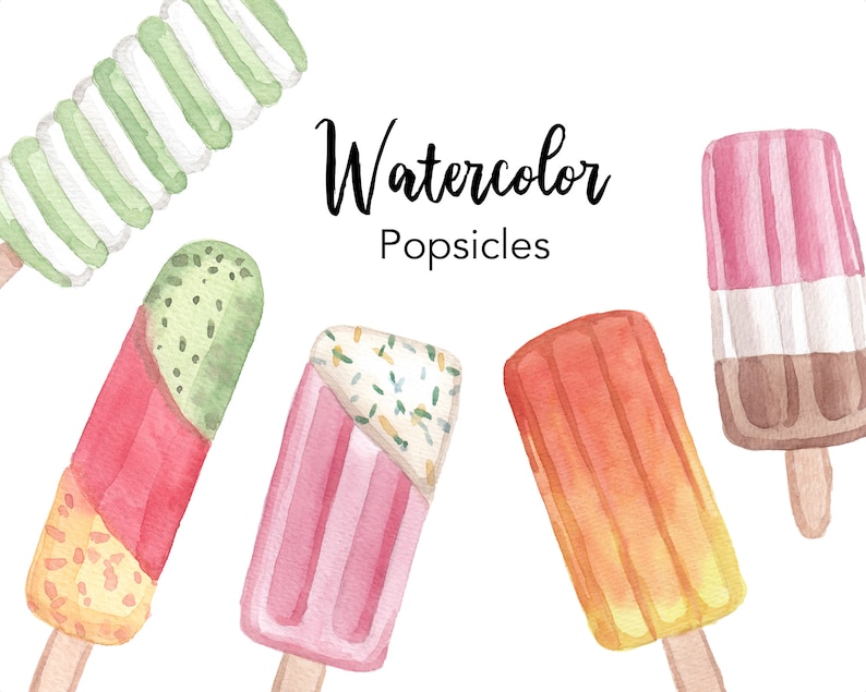 WATERCOLOR CLIPART Popsicle Clipart Food Ice Cream Summer - Etsy