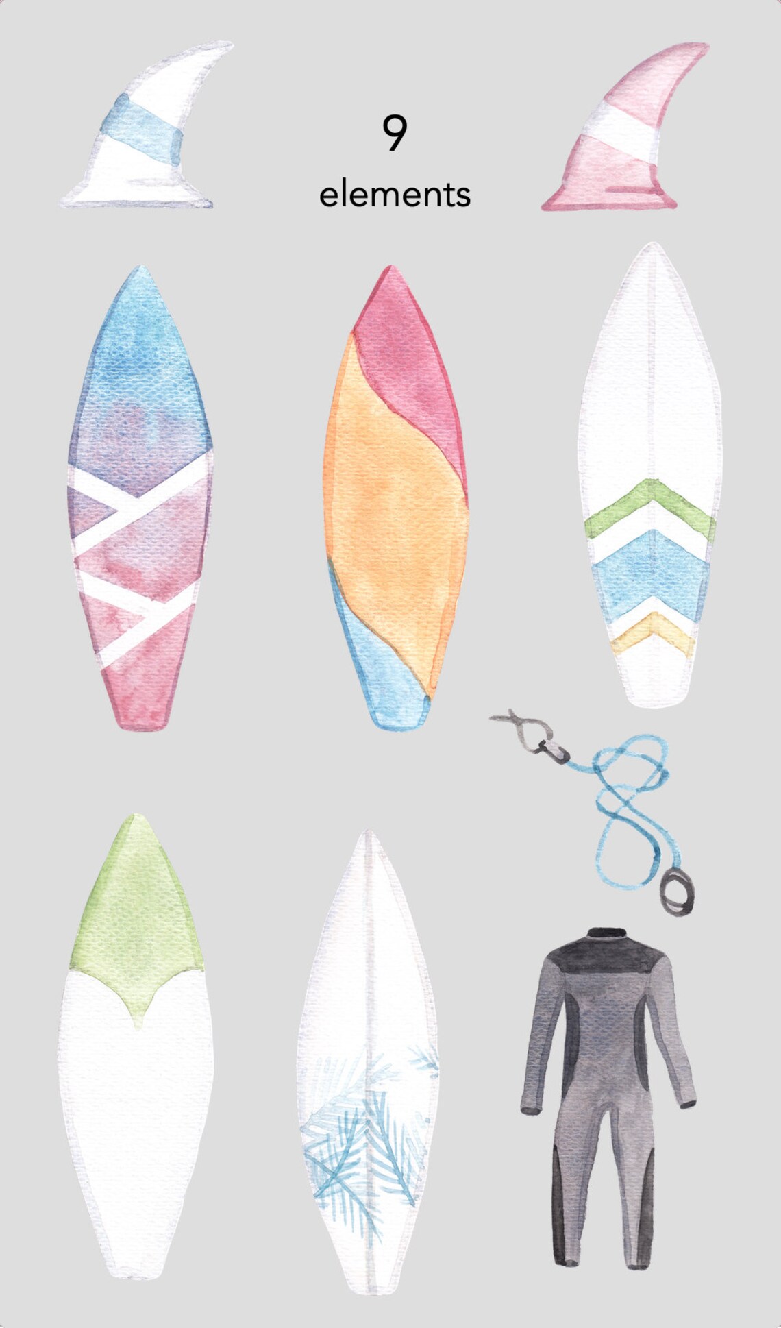 WATERCOLOR CLIPART, Surfing Equipment Clipart, Summer Surfboards, Ocean ...