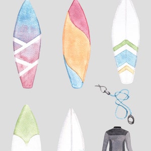 WATERCOLOR CLIPART, Surfing Equipment Clipart, Summer Surfboards, Ocean ...