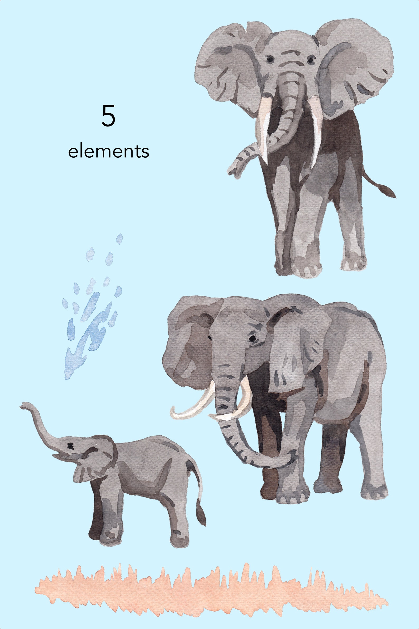 Watercolor Elephant Clipart Set, Safari Animals (PNG Files) - Etsy
