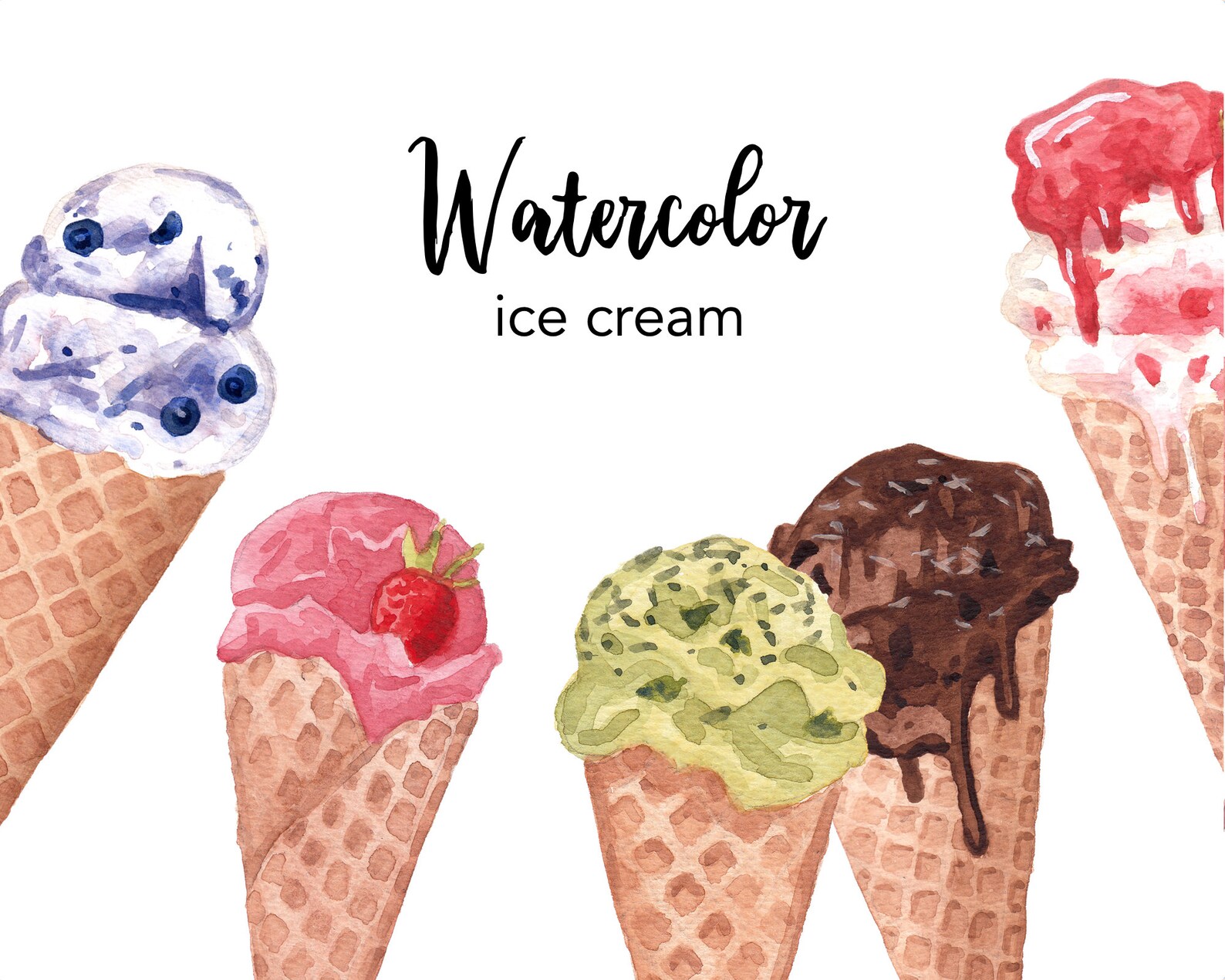 WATERCOLOR CLIPART Ice Cream Clipart Food Summer Kitchen | Etsy