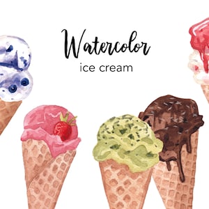 WATERCOLOR CLIPART, Ice Cream Clipart, Food, Summer Kitchen, Camping ...