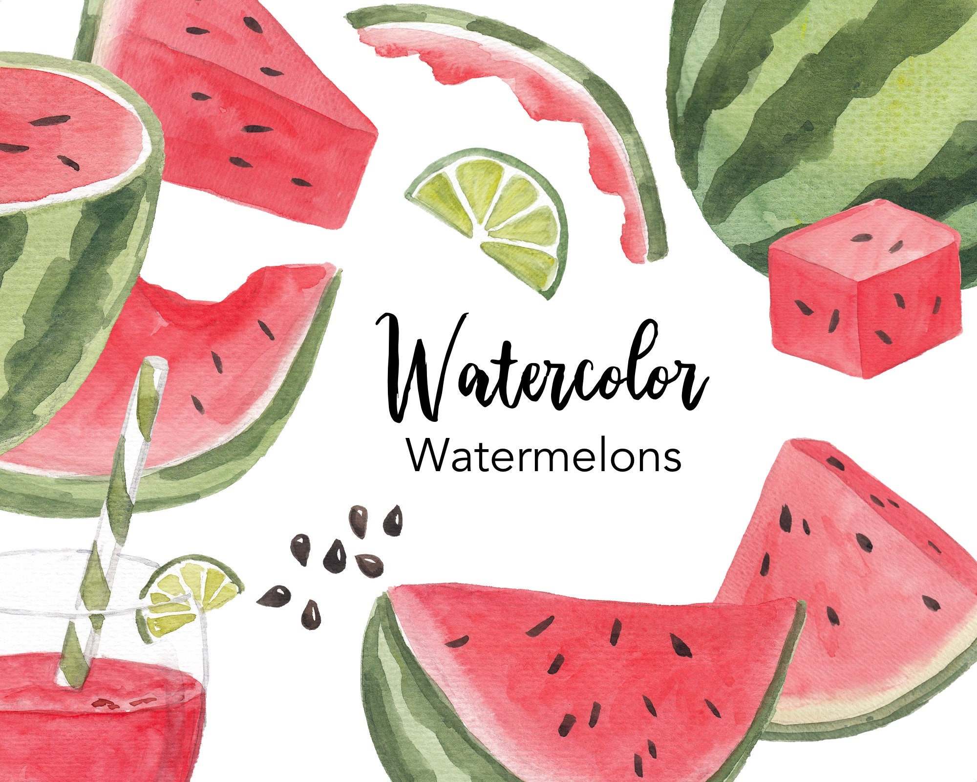 WATERCOLOR CLIPART, Watermelons, Fruit Clipart, Food Illustrations ...
