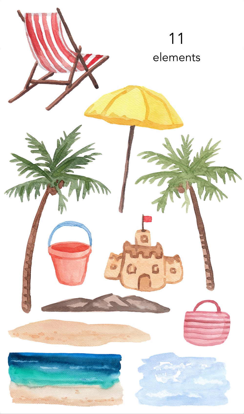 WATERCOLOR CLIPART Beach Clipart Summer Vacation Traveling - Etsy