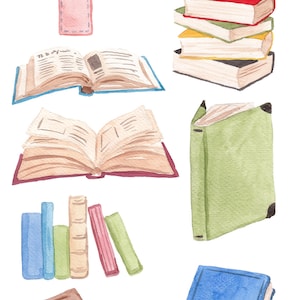 WATERCOLOR CLIPART, Book Clipart, Reading, Retro Vintage Clip Art Set ...