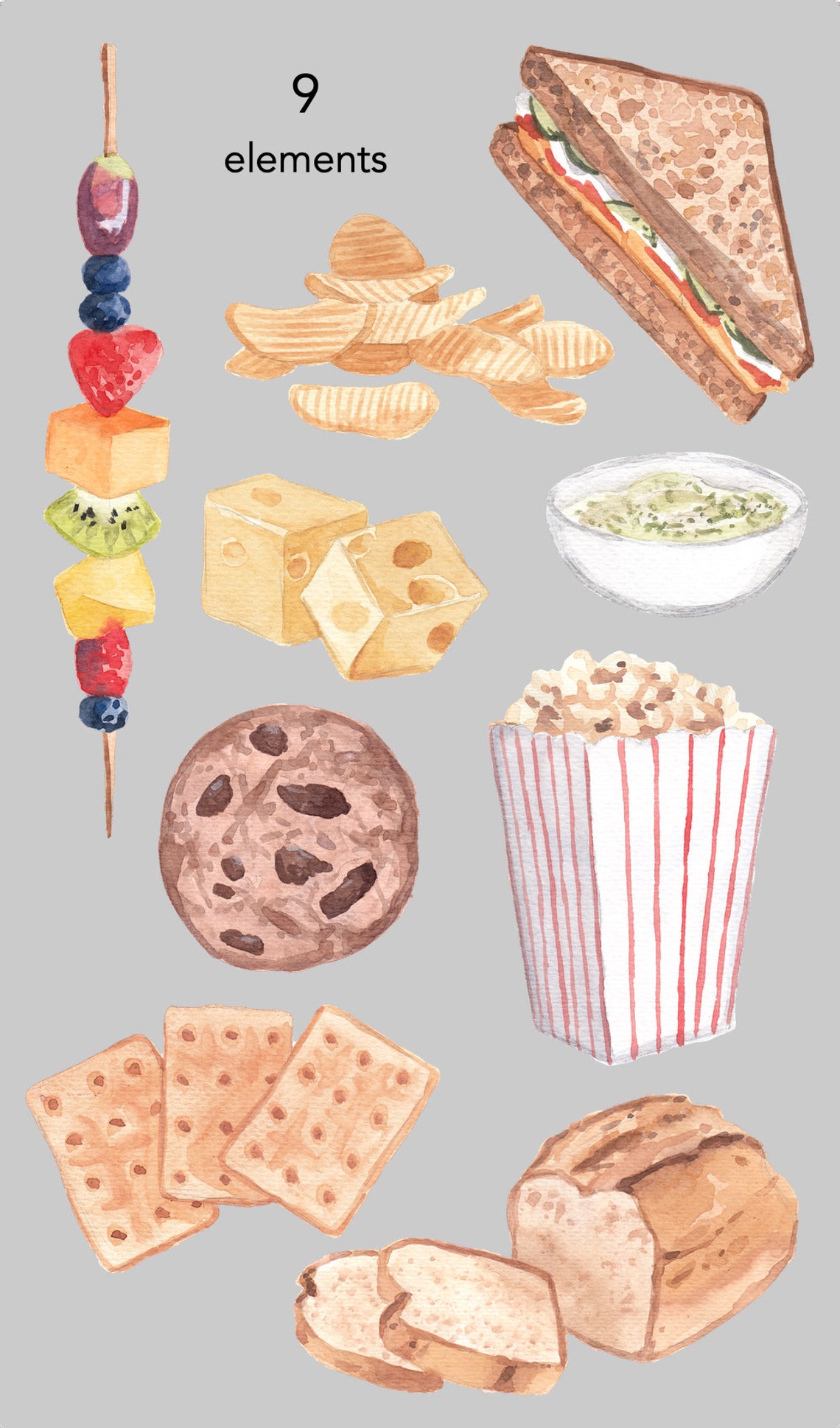 Watercolor Snack Clipart Set, Food Graphics (PNG Files) - Etsy