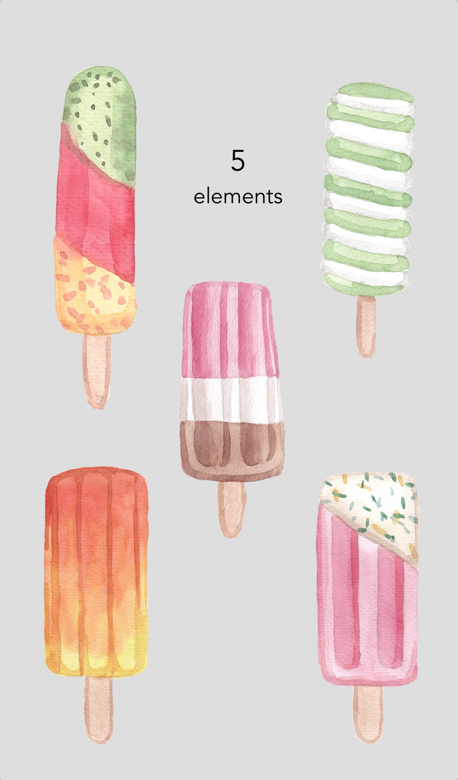 WATERCOLOR CLIPART Popsicle Clipart Food Ice Cream Summer - Etsy