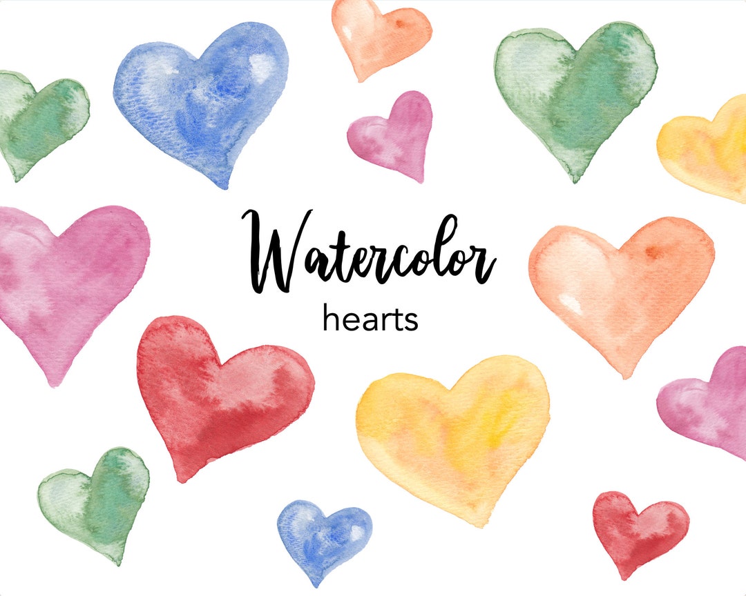 Watercolor Heart Clipart Set, Hand-painted PNG Files (digital Download ...