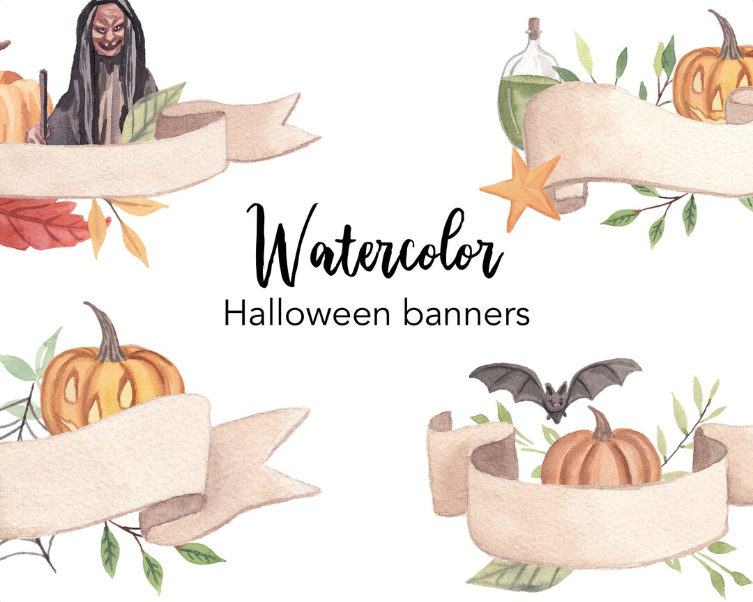 WATERCOLOR CLIPART, Halloween Banners Clipart, Fall Clipart ...