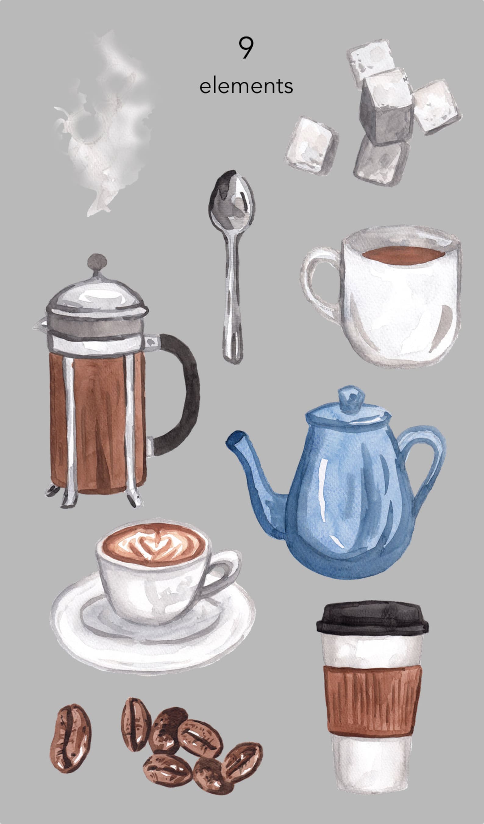 WATERCOLOR CLIPART Coffee Clipart Coffee Cup Pot Sugar | Etsy