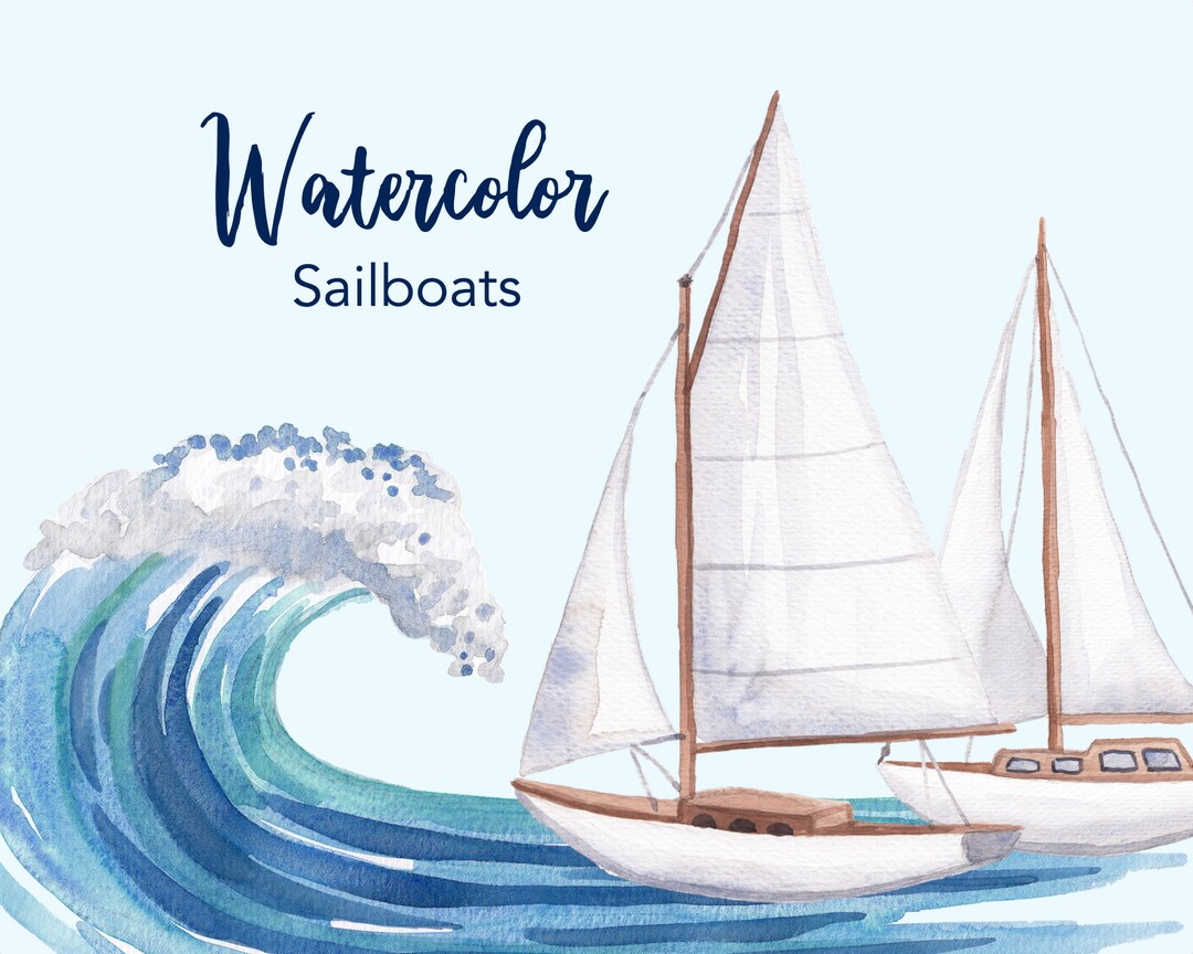 WATERCOLOR CLIPART, Sailboat Clipart, Summer Vacation, Traveling ...