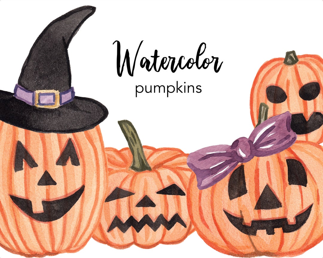 WATERCOLOR CLIPART, Carved Pumpkins Clipart, Halloween Clipart ...
