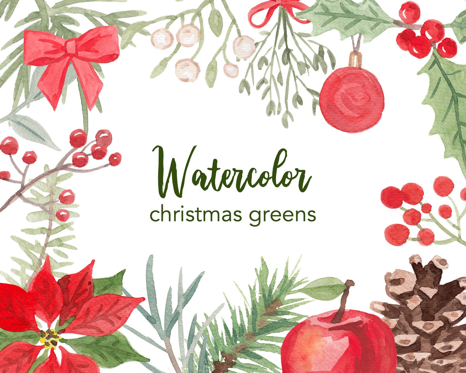 WATERCOLOR CLIPART Christmas Clipart Greens Clipart Leaves - Etsy Canada