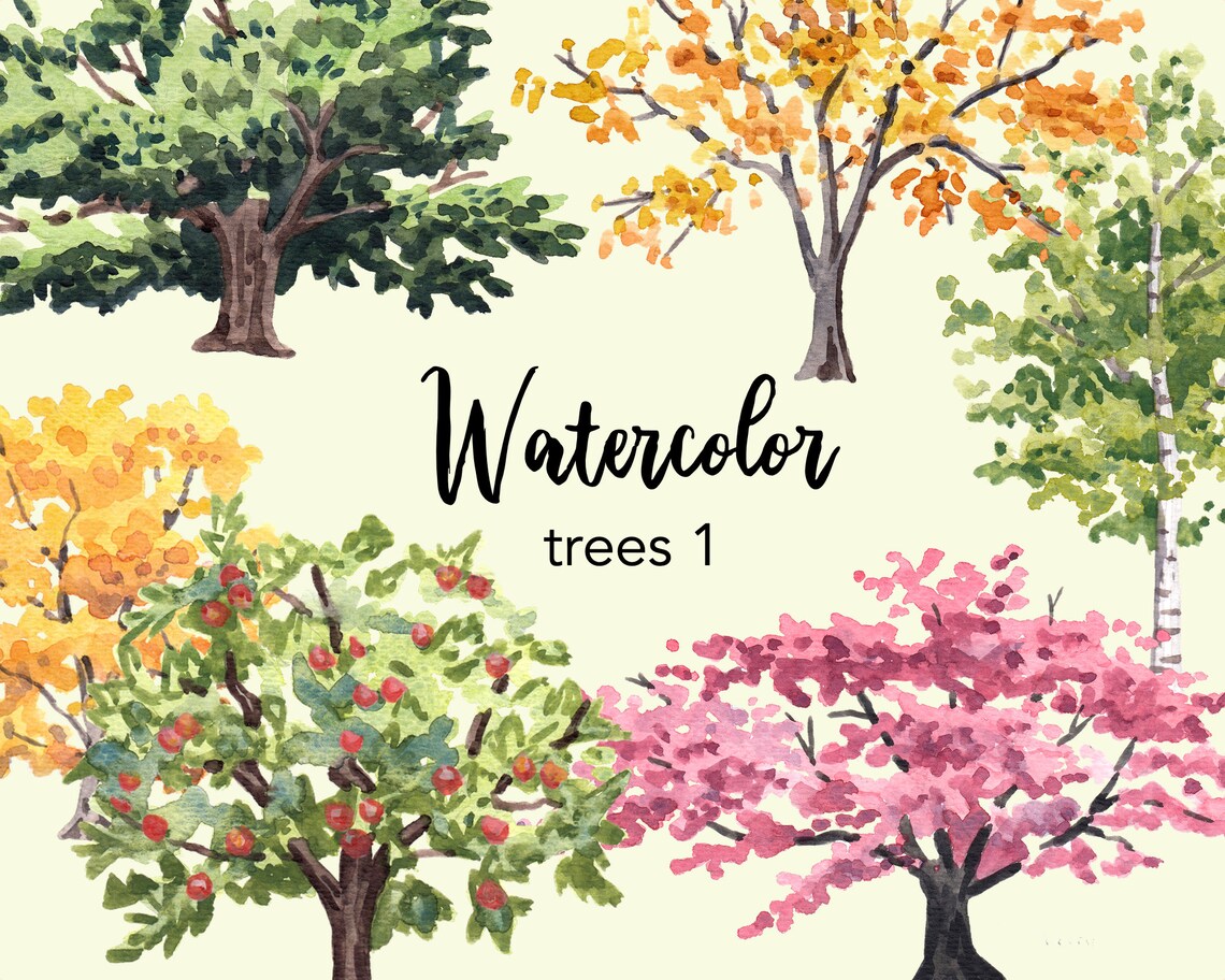 WATERCOLOR CLIPART Tree Clipart Watercolor Tree Clipart - Etsy
