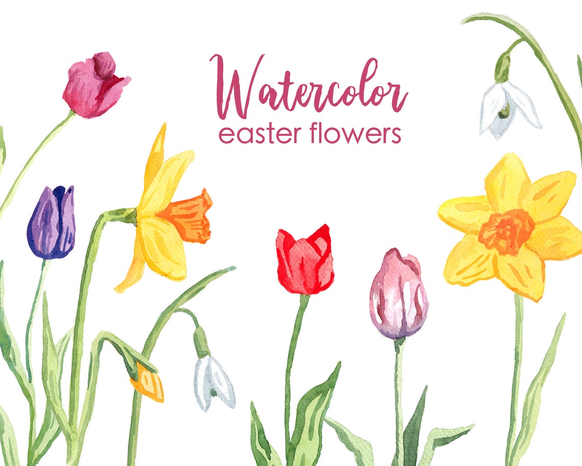 WATERCOLOR CLIPART Easter Flowers Easter Watercolor Florals - Etsy