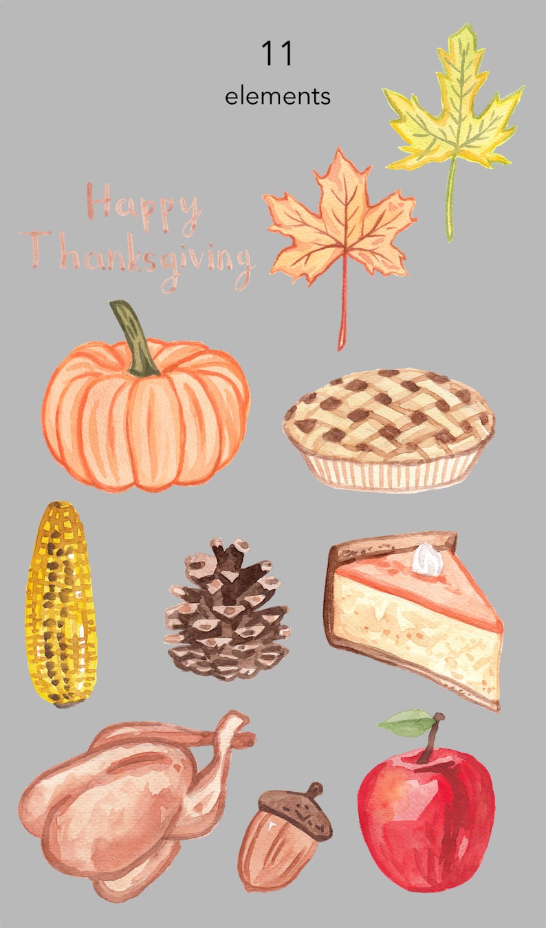 WATERCOLOR CLIPART Thanksgiving Fall Leaves Clipart Leaf | Etsy