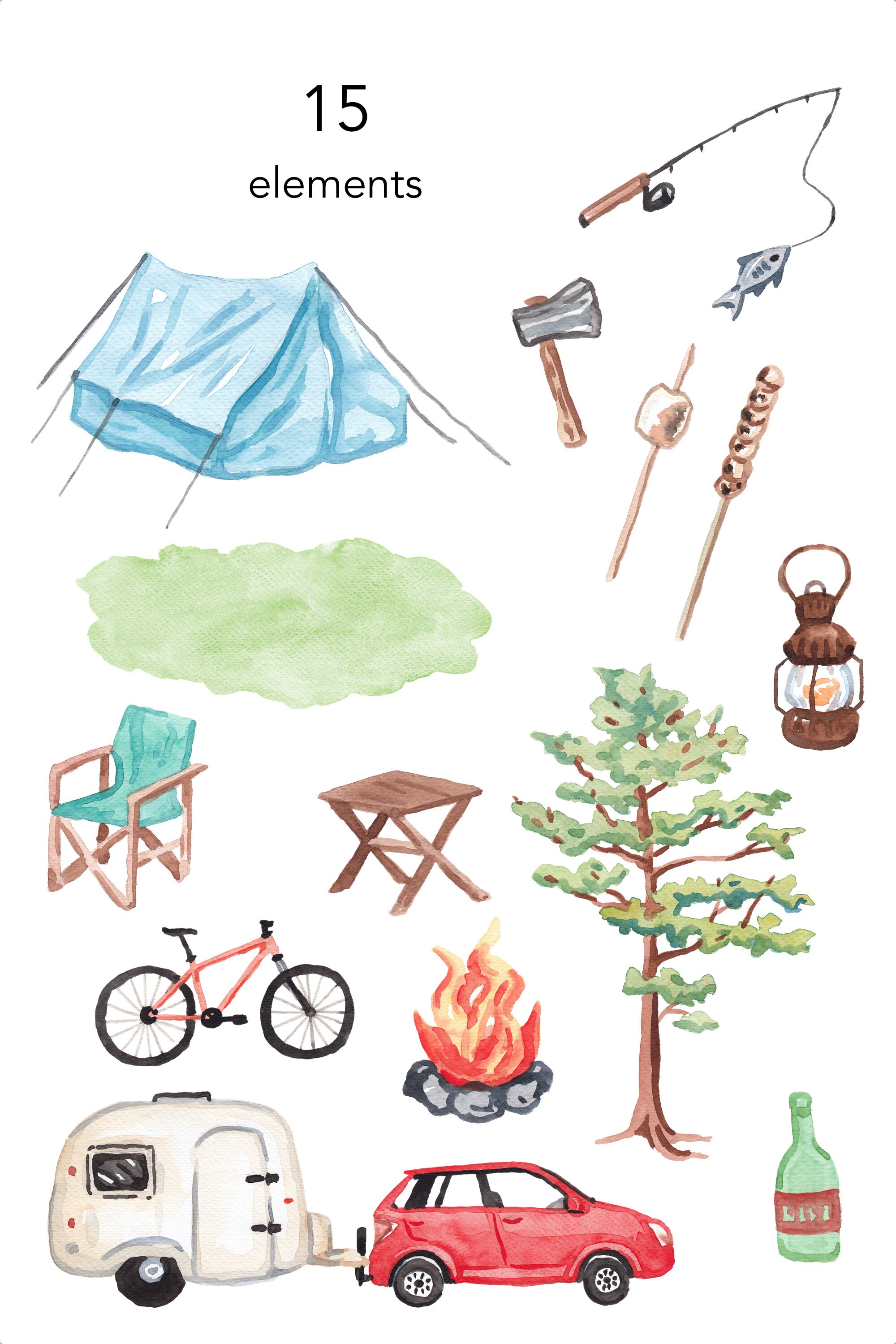 WATERCOLOR CLIPART Camping Clipart Watercolour Clipart Set - Etsy