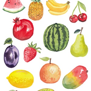 WATERCOLOR CLIPART, Fruit Clipart, Food, Kitchen Cooking Tropical ...