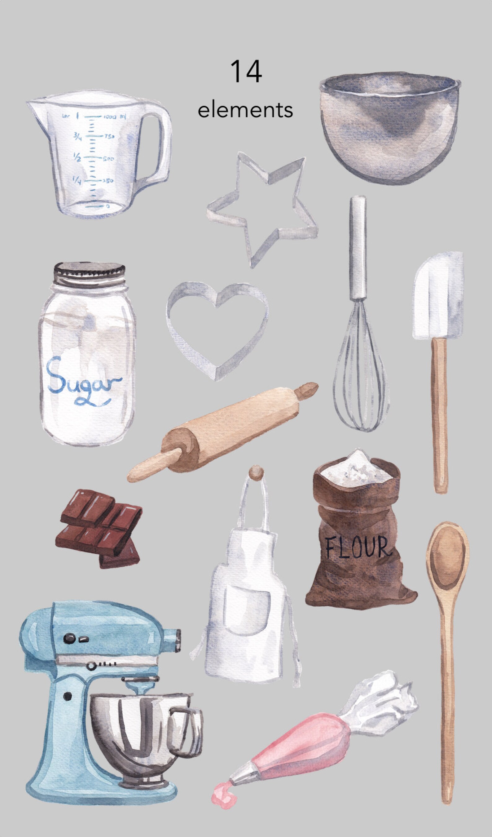 WATERCOLOR CLIPART, Baking Clipart, Food, Baking Supplies Kitchen, Food ...