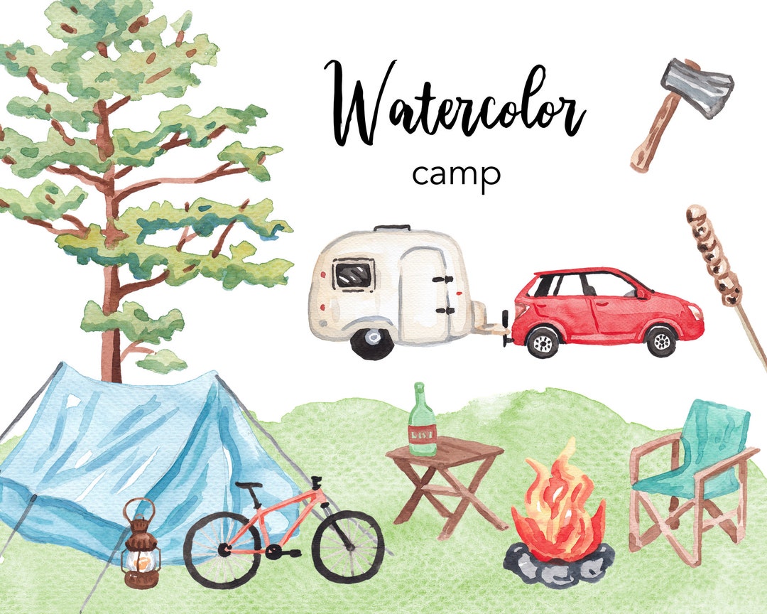 WATERCOLOR CLIPART, Camping Clipart, Watercolour Clipart Set ...