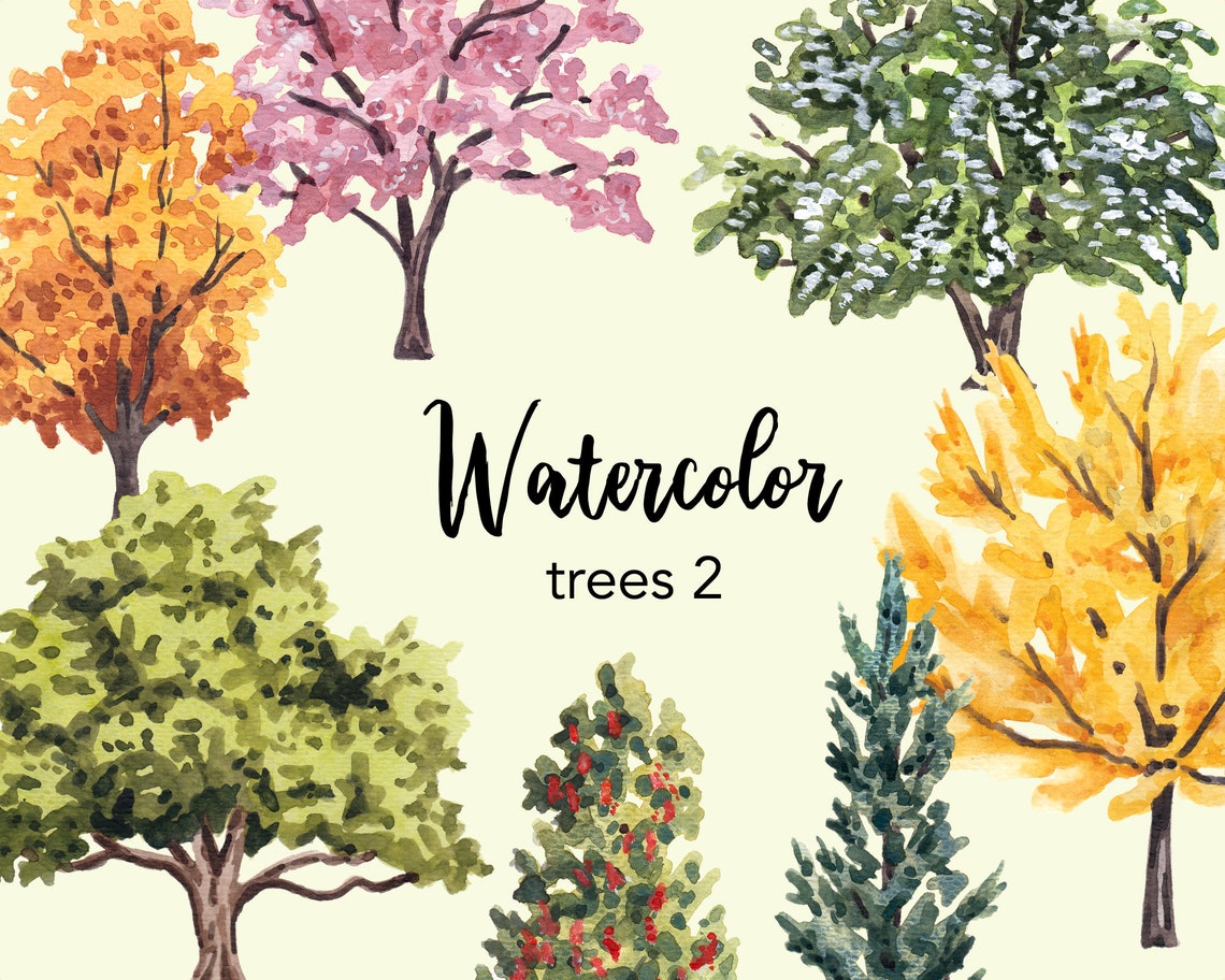 WATERCOLOR CLIPART Tree Clipart Watercolor Tree Clipart - Etsy