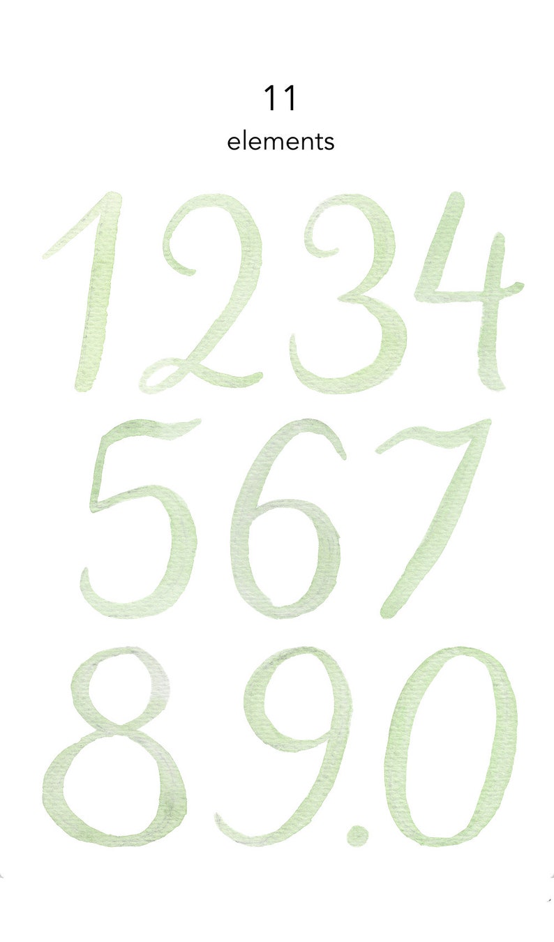 WATERCOLOR CLIPART Green Numbers Watercolor Number - Etsy